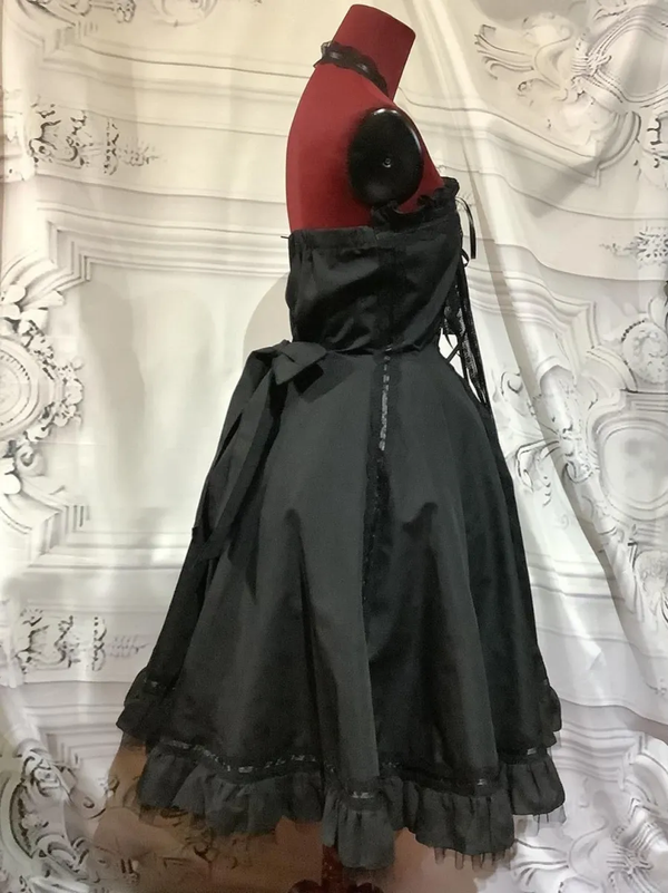 [MARBLE] Marble Corset Type Long Flare Dress: Black x Black Lace ...